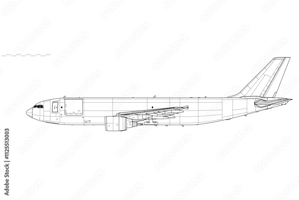 Airbus A300-600F Freighter. Vector drawing of cargo aircraft. Side view ...