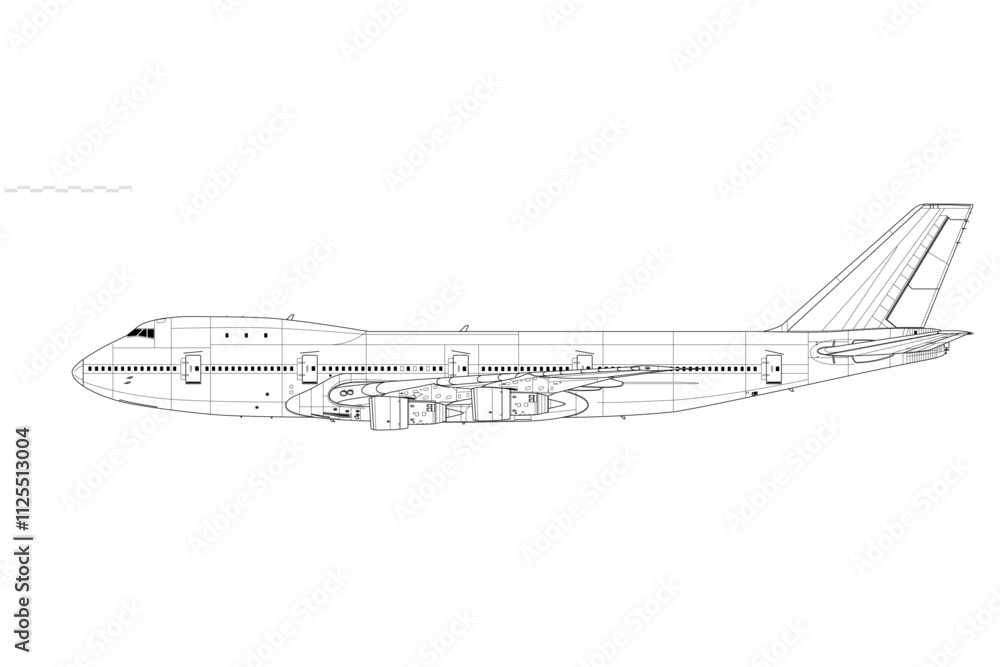 Stock-Vektorgrafik „Boeing 747-100. Vector drawing of wide-body jet ...