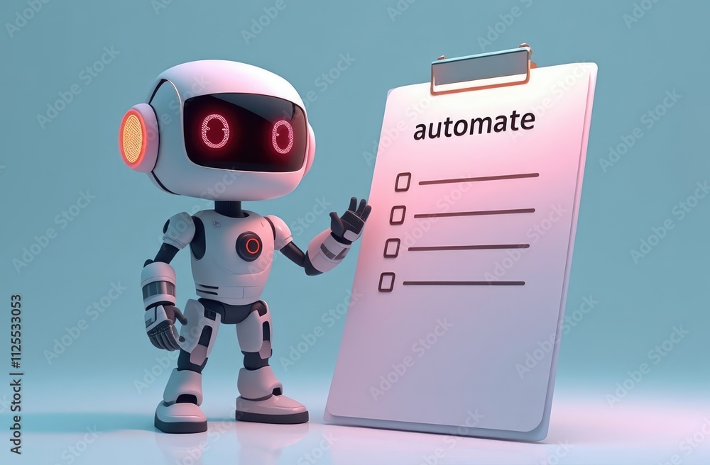 robot standing next to checklist with finished tasks, cartoon ...