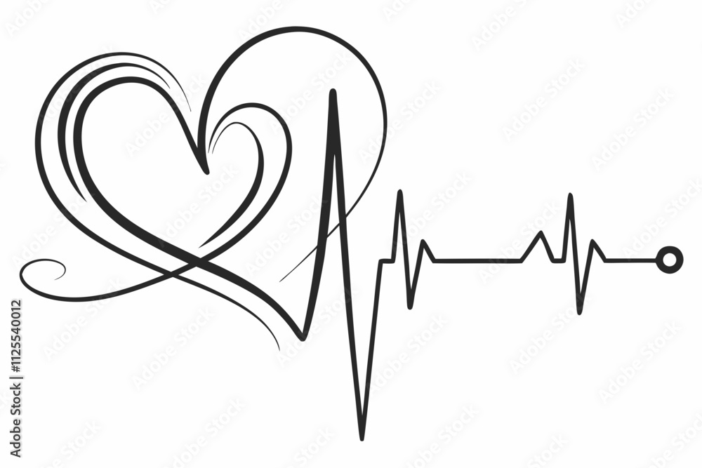 Heartbeat line forming a heart, A flatline pulse transitioning into a ...