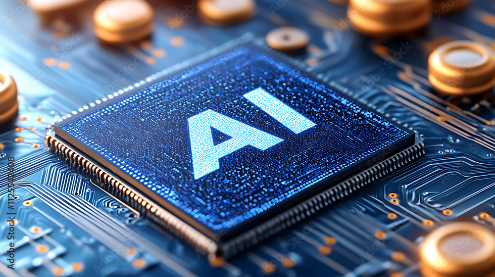 AI computer chip, powerful computer processor microchip with the word ...