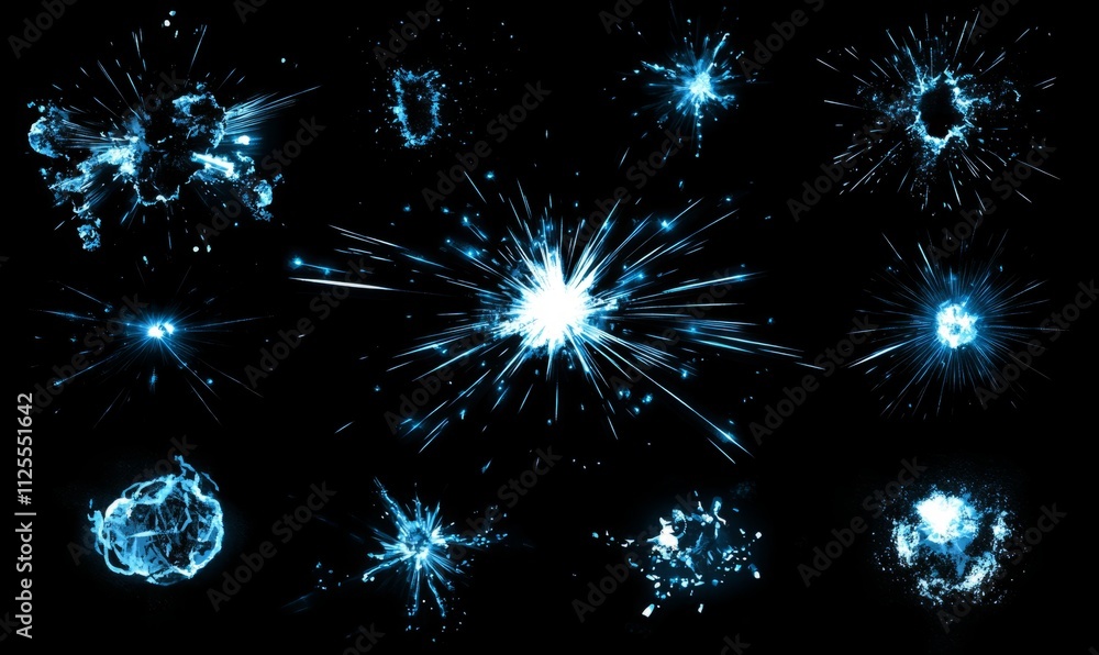 An isolated sprite sheet on a black background depicting a star ...
