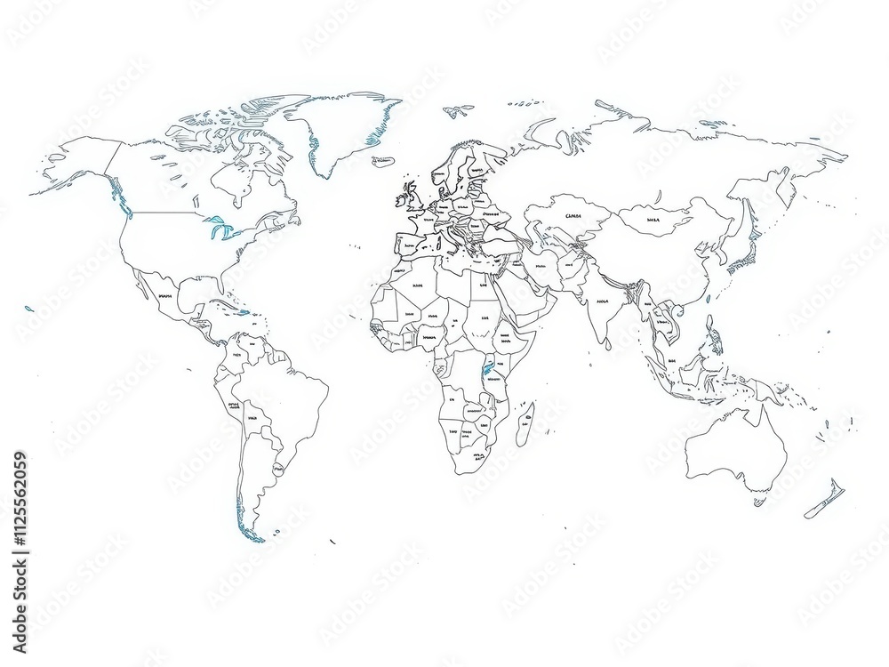 Foto de Stock World political map with blue and white colors ...