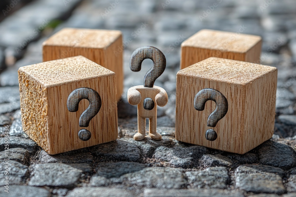 Three wooden blocks with question mark symbols, ideal for educational ...
