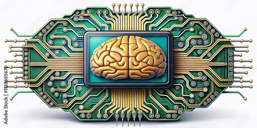 Classic clipart depicting an AI brain chip integrated with GSM circuits ...