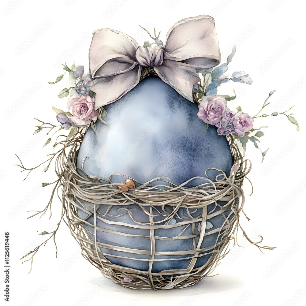 Watercolor clipart with beautiful Easter egg in basket with flowers ...