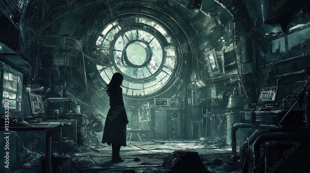 Girl in Abandoned Ruined Laboratory Post Sci-Fi Apocalyptic Scene Art ...