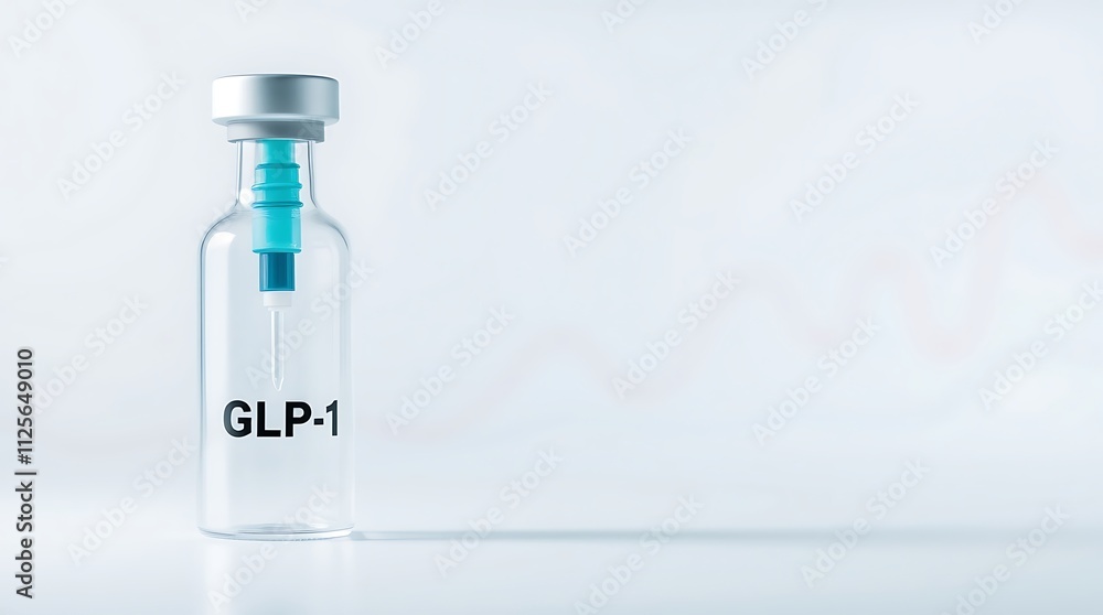 Vial labeled glp-1 with syringe, graphs showing health and growth ...