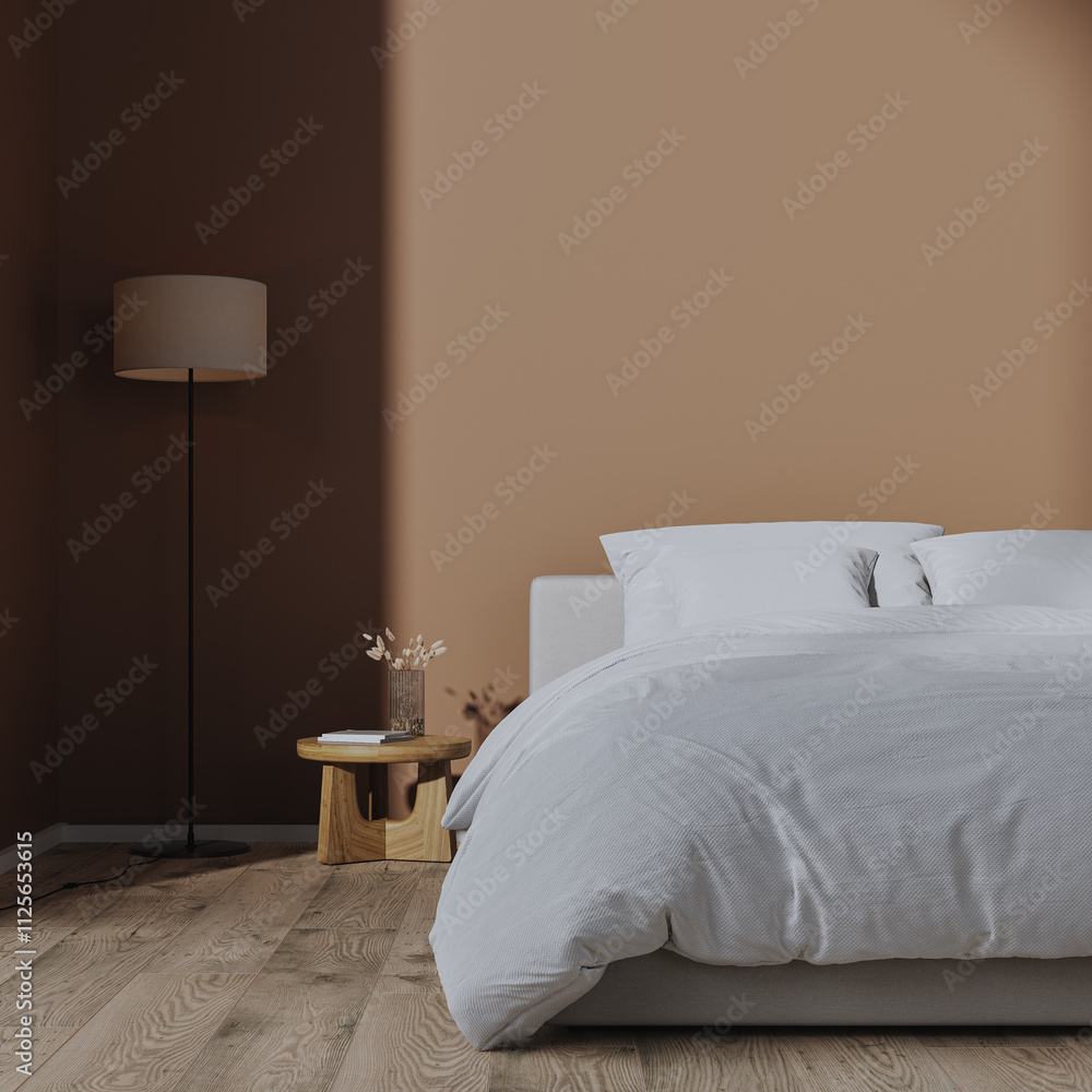 Bedroom interior in Mocha Mousse color trend 2025 year , furniture and ...