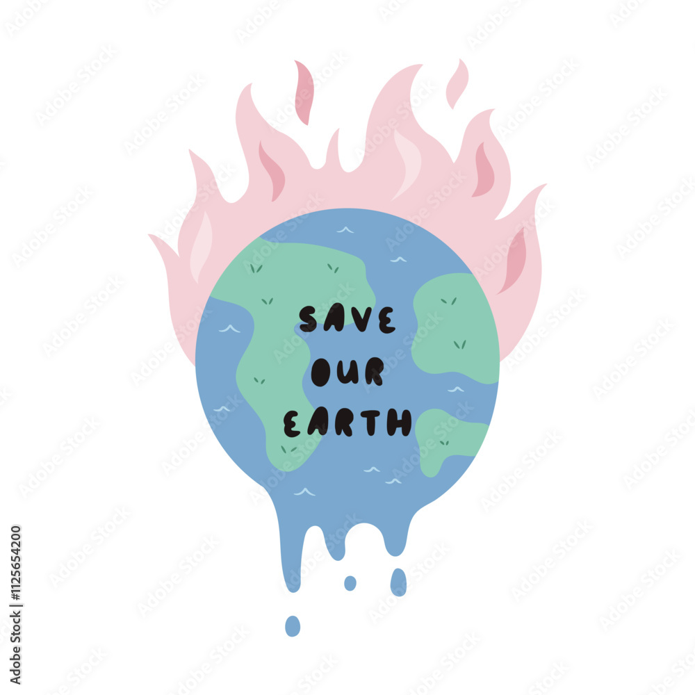 Cartoon Vector Illustration of Planet Earth in Flame Suffering from ...