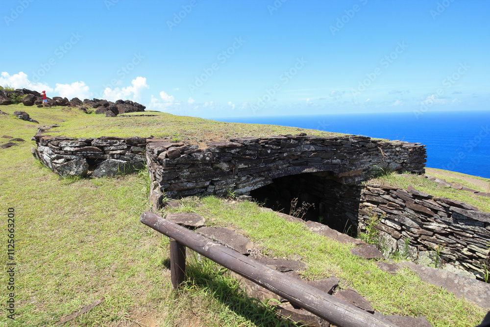 Foto de Stock Orongo sitio ceremonial donde se construyeron Casas de ...