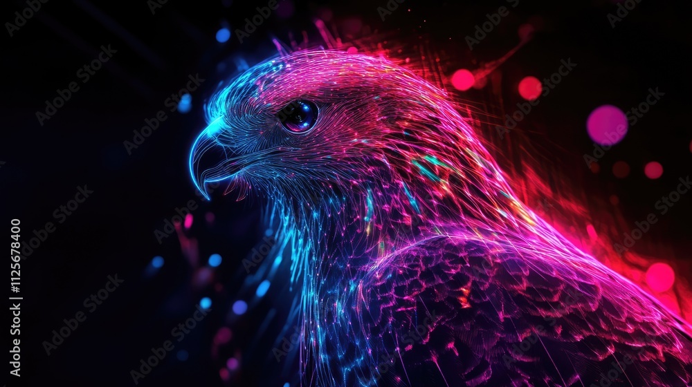 Hawk Animal Plexus Neon Black Background Digital Desktop Wallpaper HD ...