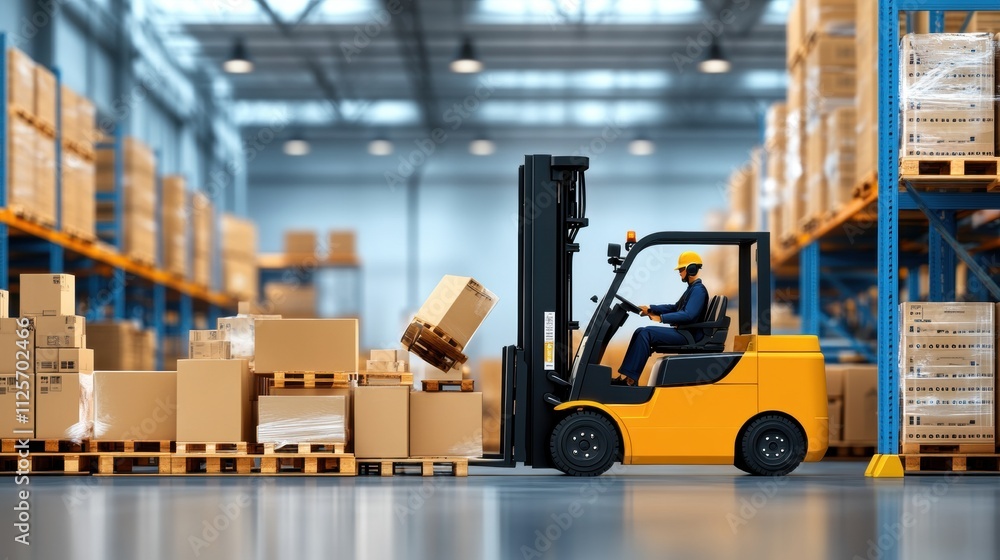 Warehouse forklift operation industrial facility image indoor side view ...