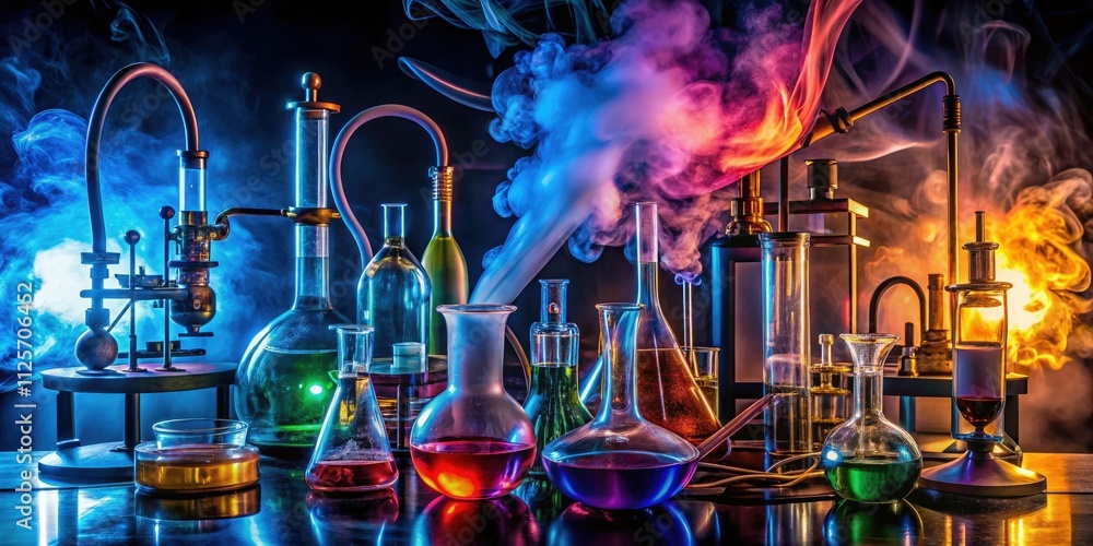 Long Exposure Chemical Lab Equipment Photography: Beaker, Flask, Bunsen ...