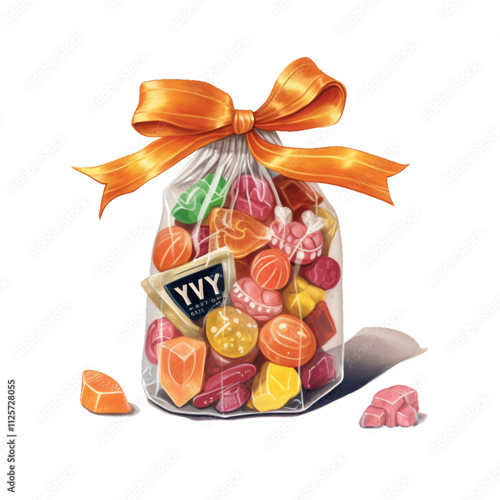 Illustration very mini clear candy gift bag filled colorful wrapped ...