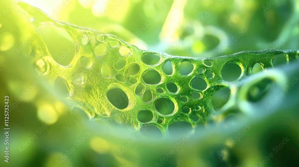Microscopic view of green plant cell membranes highlighting chlorophyll ...