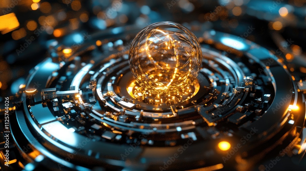 Quantum computing technology visualization featuring illuminated qubit icon and complex ...