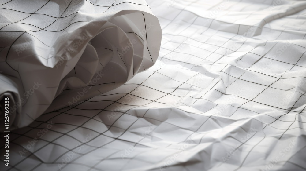 Crumpled white paper with lightly marked grid lines, The texture ...