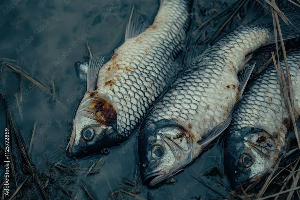 Dead Fish in Shallow Water Highlighting Environmental Issues and Impact ...