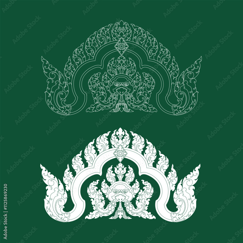 (Cambodia) Khmer Ancient art - Gate ornament art drawing from temple in ...