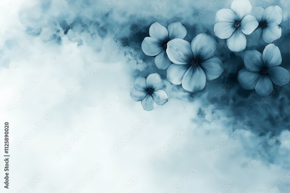 Subtle abstract forget me nots in shades of pale blue, floating in a ...
