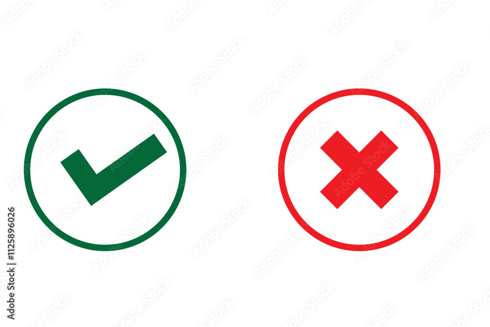 Checkmark icons tick and cross sign green check mark and red x cross on ...