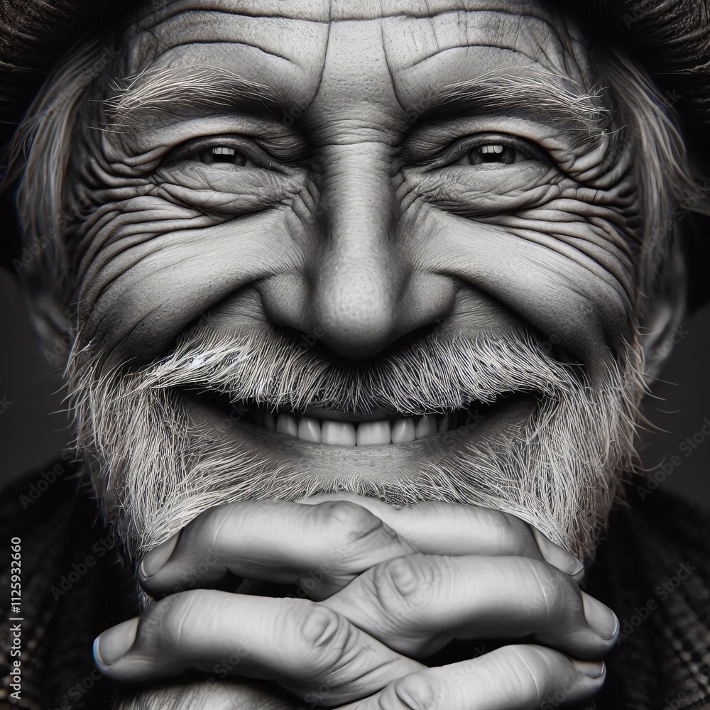 Wrinkled Smile A smile on an elderly face with deep lines around Stock ...