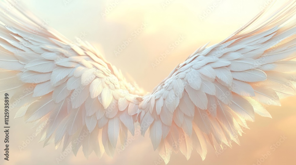 34.Beautifully rendered white angel wings in 3D, with feathers that ...