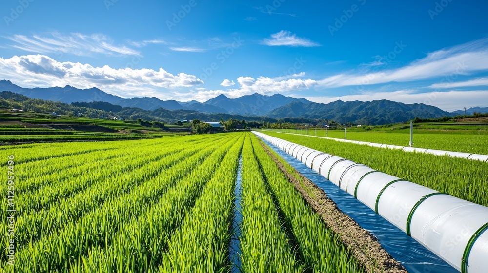 Rural drainage pipes amidst green fields: Industrial pipes integrated ...