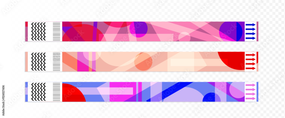 Paper wristbands ticket with abstract geometric patterns. Security ...