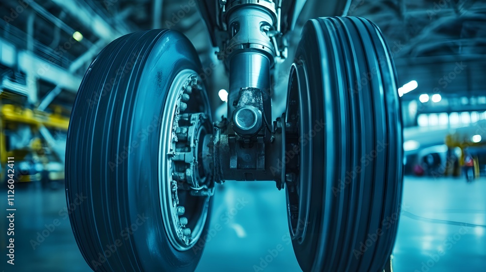 Airplane wheel compartment with mechanical components and hydraulic ...