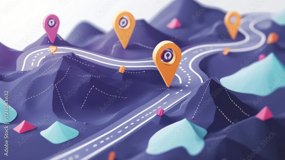 Roadmap infographic with multiple milestones and a winding path, sleek ...