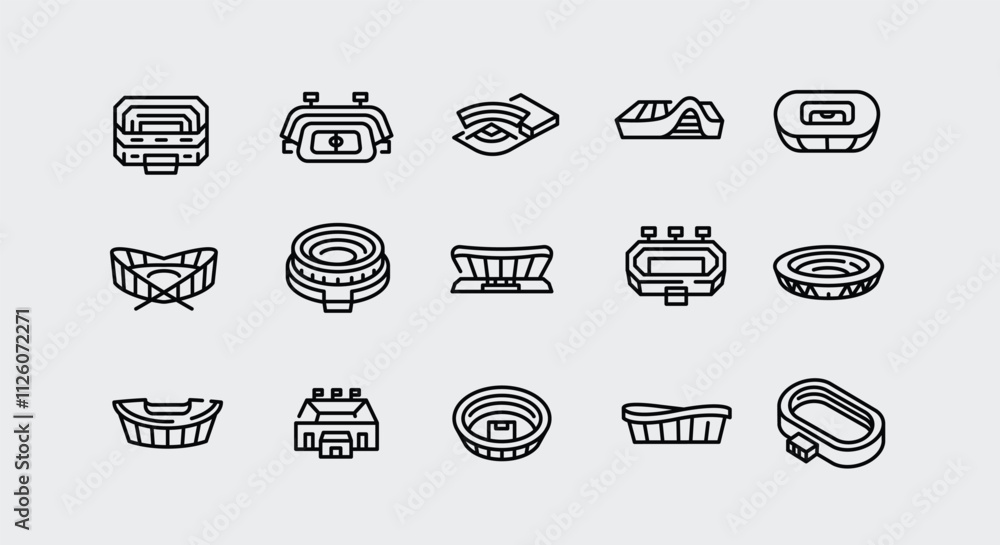 Stadium icons. Set of 15 modern minimal stadium icons. Football stadium ...