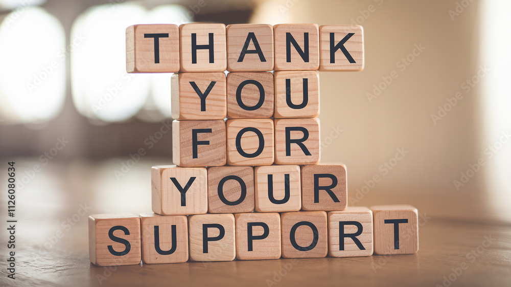 Stacked wooden blocks forming the message "THANK YOU FOR YOUR SUPPORT ...