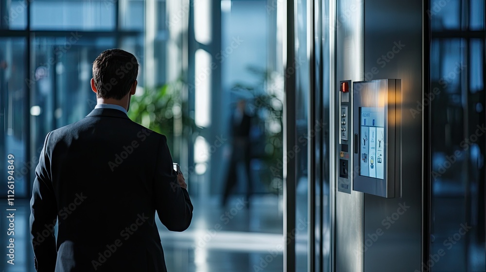 A security guard monitoring the card access gate system on a control ...