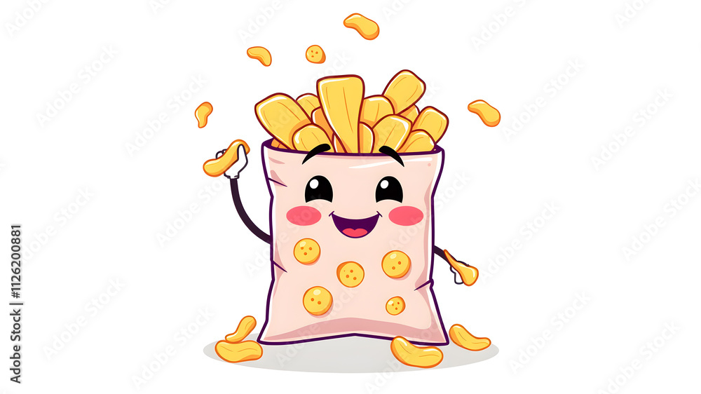Cute happy smiling chips pack juggles. Vector cartoon character ...