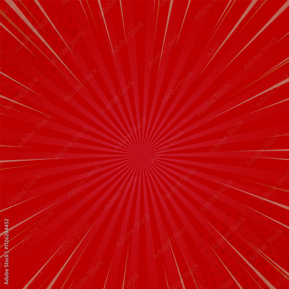 Pop art red burst background. Sunbeam comic book radial lines superhero ...