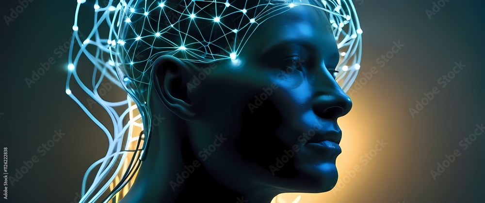 Translucent human head with glowing neural networks inside where each ...