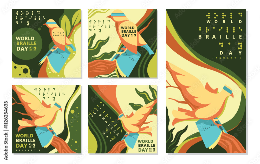 เวกเตอร์ Stock Birds Celebrate World Braille Day with Books, Social ...