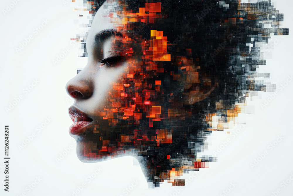 Warm digital elements intertwine with human silhouette, capturing the ...