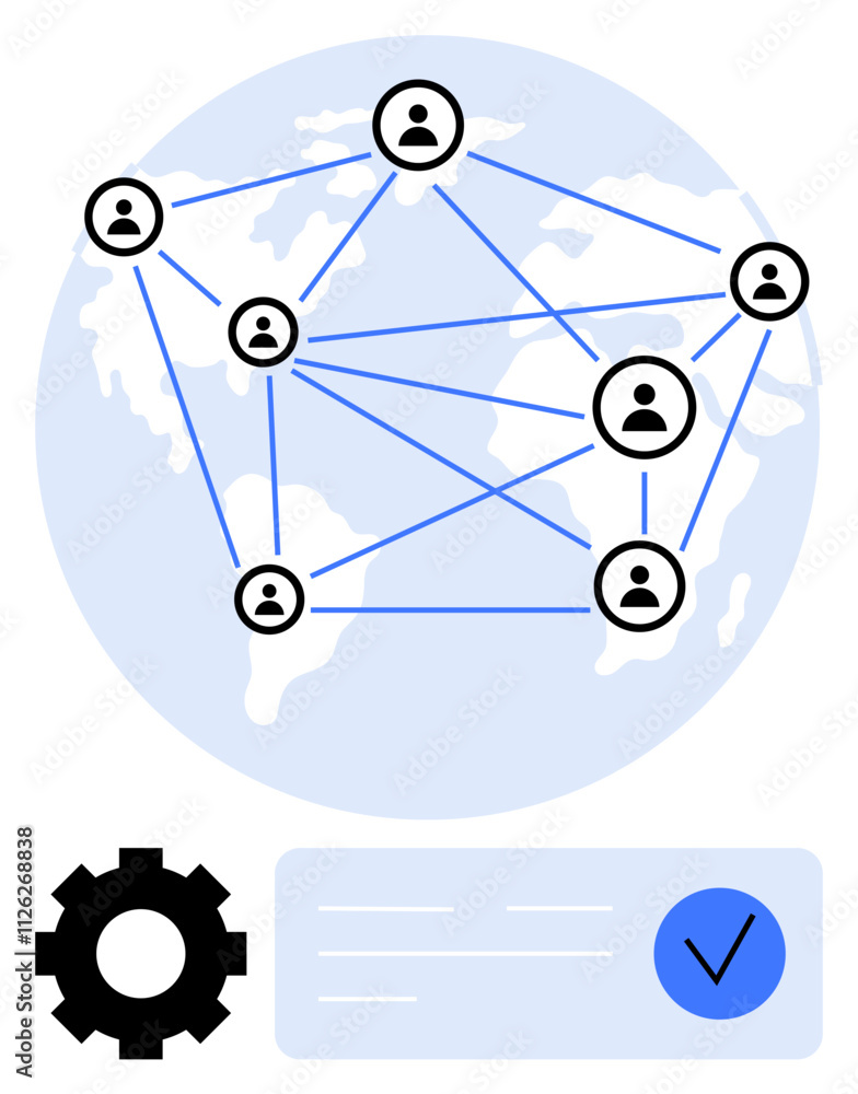 Connected user icons over a world map with blue lines indicating ...