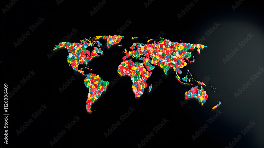 Plastic pollution, environmental and ecological concept. World map made ...