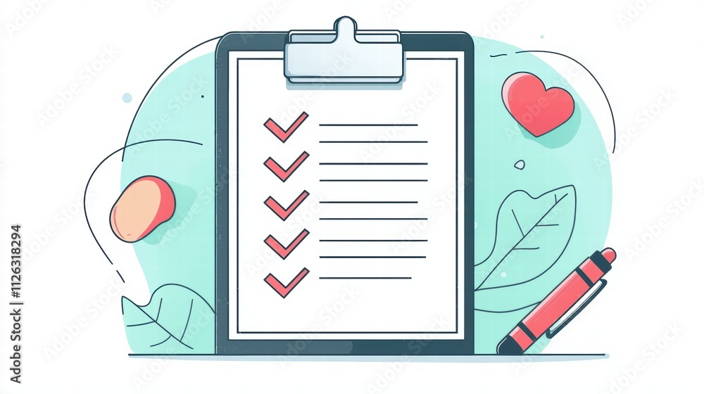 Simple Checklist with Red Ticks on a Bright Background Stock ...