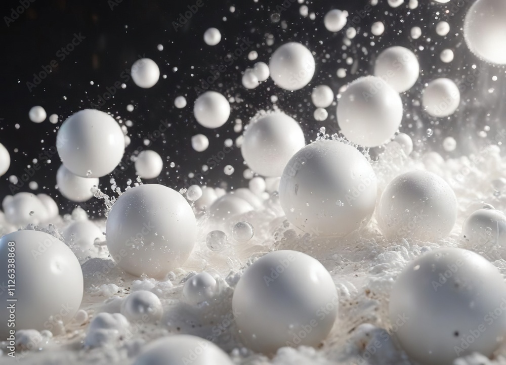 High energy scene of white frothing bubbles with bright illumination ...