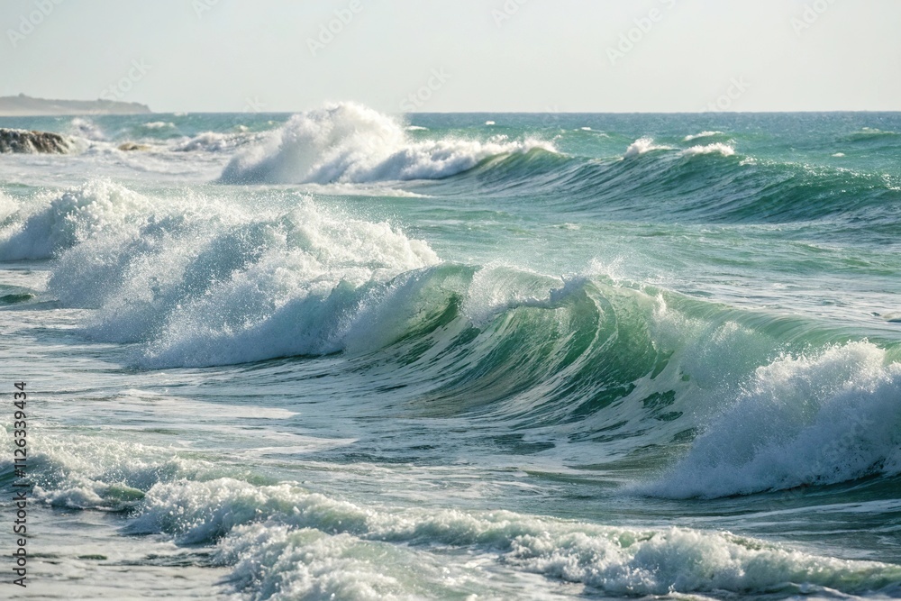 Marine seamless pattern with stylized waves on a light background, tidal zones, tides and surges ...