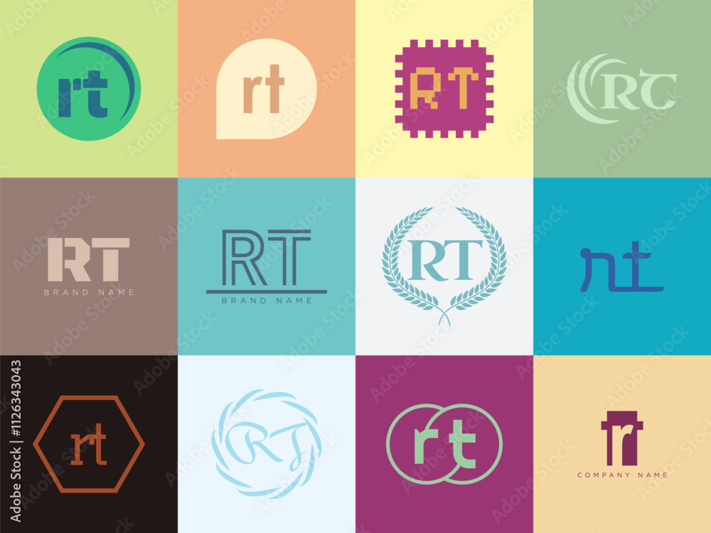 RT logo company template. Letter r and t logotype. Set different ...