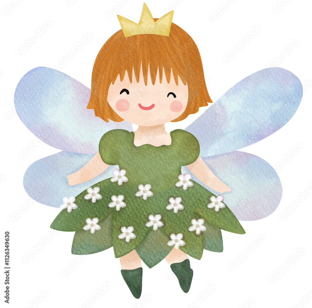 Cute fairy girl in green flower floral dress with iridescent wings ...