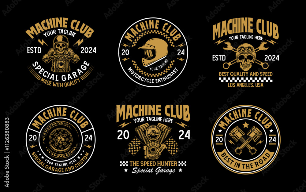 Vintage custom motorcycle logo sign badge vector collection. Motorcycle ...