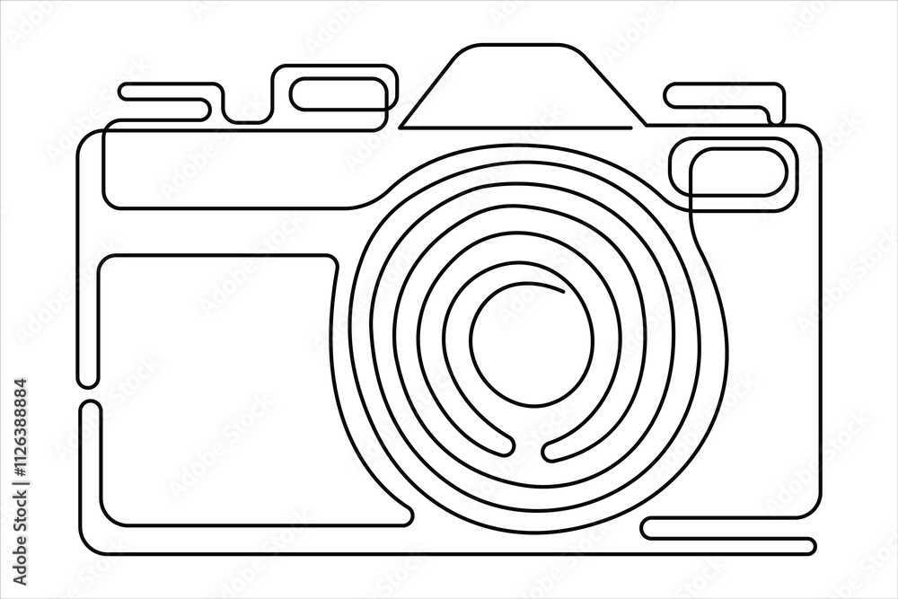 Continuous camera one line art drawing of sketch and outline vector art ...