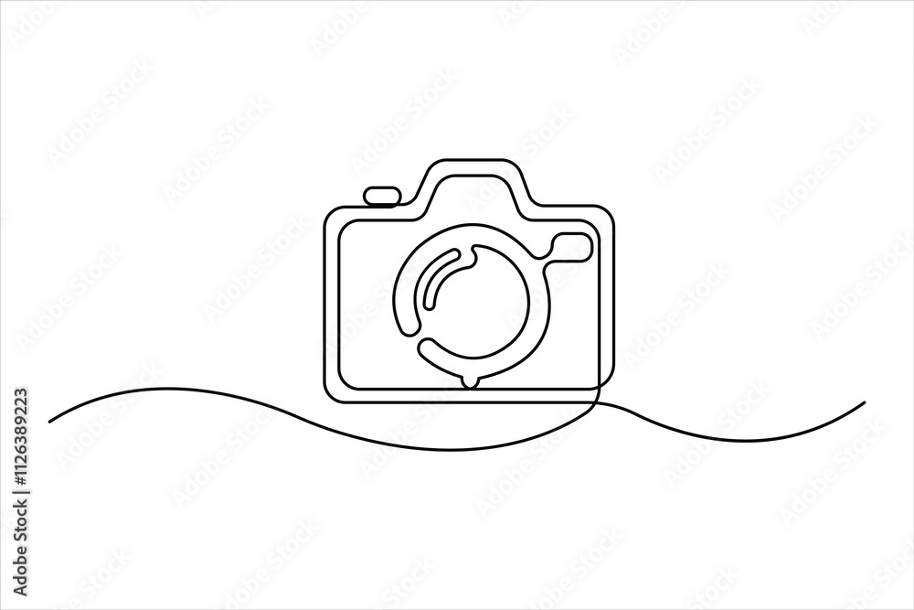 Continuous camera one line art drawing of sketch and outline vector art ...